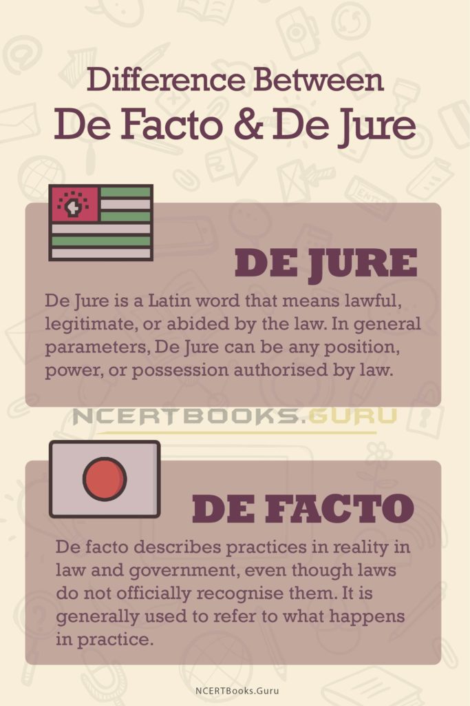 Difference Between De Facto and De Jure & Their Comparisons - NCERT Books