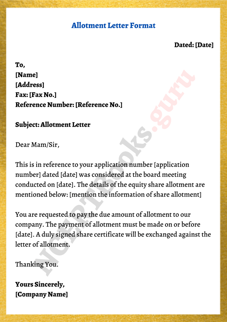 Allotment Letter Writing Guidelines | Format & Samples of Allotment Letter