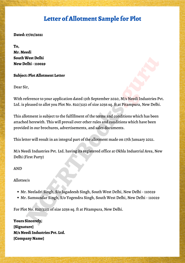Allotment Letter Writing Guidelines | Format & Samples of Allotment Letter